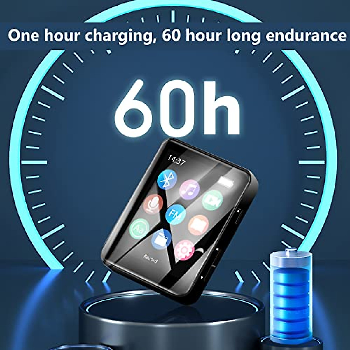 MP3 Player with Bluetooth 5.0, 1.8 inch Screen Metal Shell Touch Buttons, 8+64GB Portable Lossless Music MP4 Player for Kids Walkman with HiFi Sound Speaker for Sports Running, Voice Recorder, E-Book