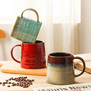 masoline Large Ceramic Coffee Mug, Handmade Pottery Mugs, Tea Cups with Big Handle for Office and Home, 15.5 oz, Dishwasher and Microwave Safe (Ink Red)