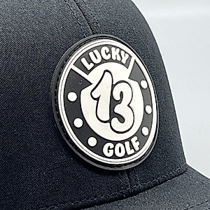 Lucky 13 Golf Black Hat w/White Logo PVC Patch