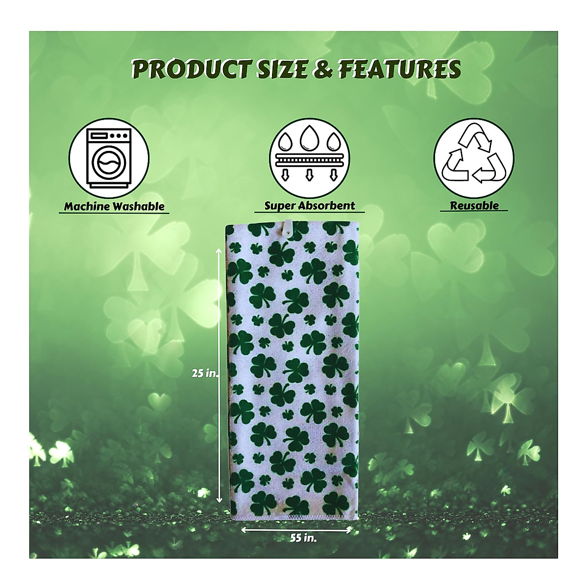 Ja'cor St Patricks Day Shamrocks Kitchen Towels Set of 2, White Green Shamrock Decor Accessories Irish Dish Linen Dishcloths Towel Decorations with 1Pc-Saint Patrick's Large Cookie Cutters