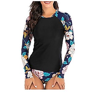 Missli Women Sunscreen Long Sleeve Floral Print Tankini Beach Surfing Suit Swimwear Bathing Suits Two Piece Swimsuits