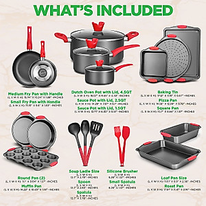 NutriChef Non-Stick Cookware 21-Piece Set, Includes Pots & Pans, Bakeware, & Cooking Utensils w/ Silicone Handles - Complete Set for Gas, Electric, & Ceramic Cooktops - PTFE/PFOA/PFOS Free, Black