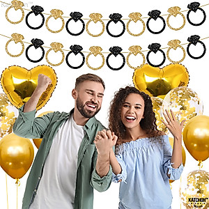 KatchOn, Black and Gold Engagement Ring Banner - 10 Feet, Pre-Strung, No DIY | Bachelorette Party Decorations | Engagement Banner | Black and Gold Bridal Shower Decorations | Engagement Party Decor
