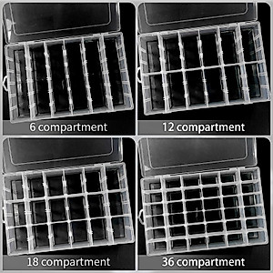 Rinrda 3 Pack 36 Grids Clear Plastic Organizer Box with Adjustable Dividers - Small Craft Organizers and Storage,Bead organizer,Small Storage Containers,Jewerlry,Nail,Fishing Tackle