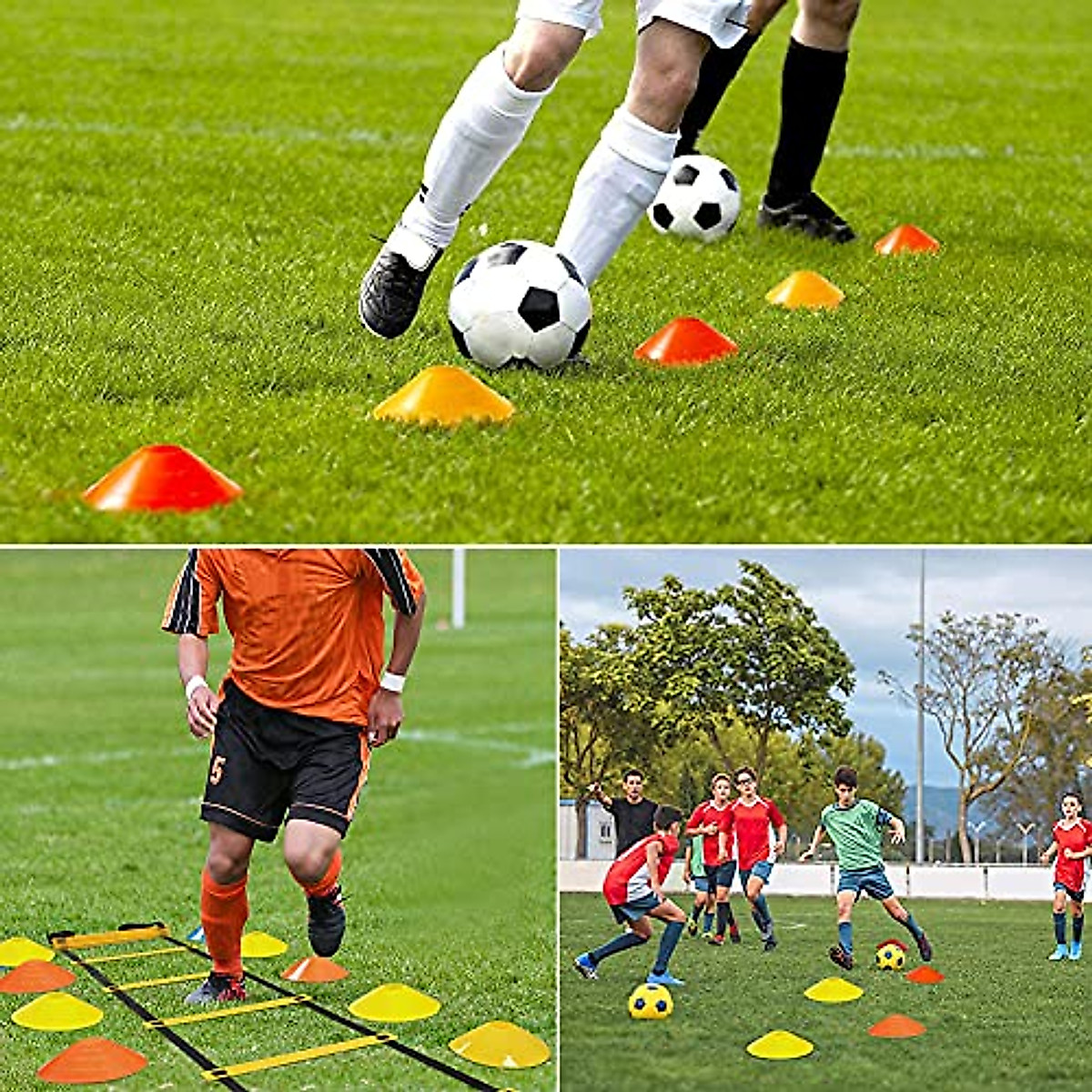 Soccer Training Equipment for Kids, Speed Agility Training Set, Agility Ladder 12 Rung 6M, Football Kick Trainer, 12 Disc Cones, Football Training Equipment Footwork Drills for Kids and Adults