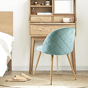 FurnitureR Upholstered Velvet Dining Chair Mid Back Armless with Wood Legs for Home Kitchen Bedroom Living Room, Set of 1, Aqua