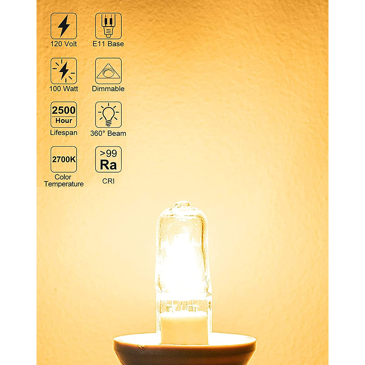 4 Pack JDE11 Bulb,120V 100W Halogen Candelabra Bulbs,T4 Mini Base JD E11 Bulb ,Dimmable 2700K Warm White（Replacement E11 LED bulb）,for Chandeliers,Candelabra,Ceiling Fan, Table Lamps, Cabinet Lighting