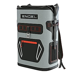 Engel BP25-LG Red 25 Quart Roll-Top High Performance Backpack Cooler Light Gray/Red