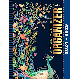 2-Year Monthly Organizer 2024-2025: 8.5x11 Large Dated Monthly Schedule With 100 Blank College-Ruled Paper Combo / 24-Month Life Organizing Gift / Decorative Floral Peacock Feather - Bird Art Cover