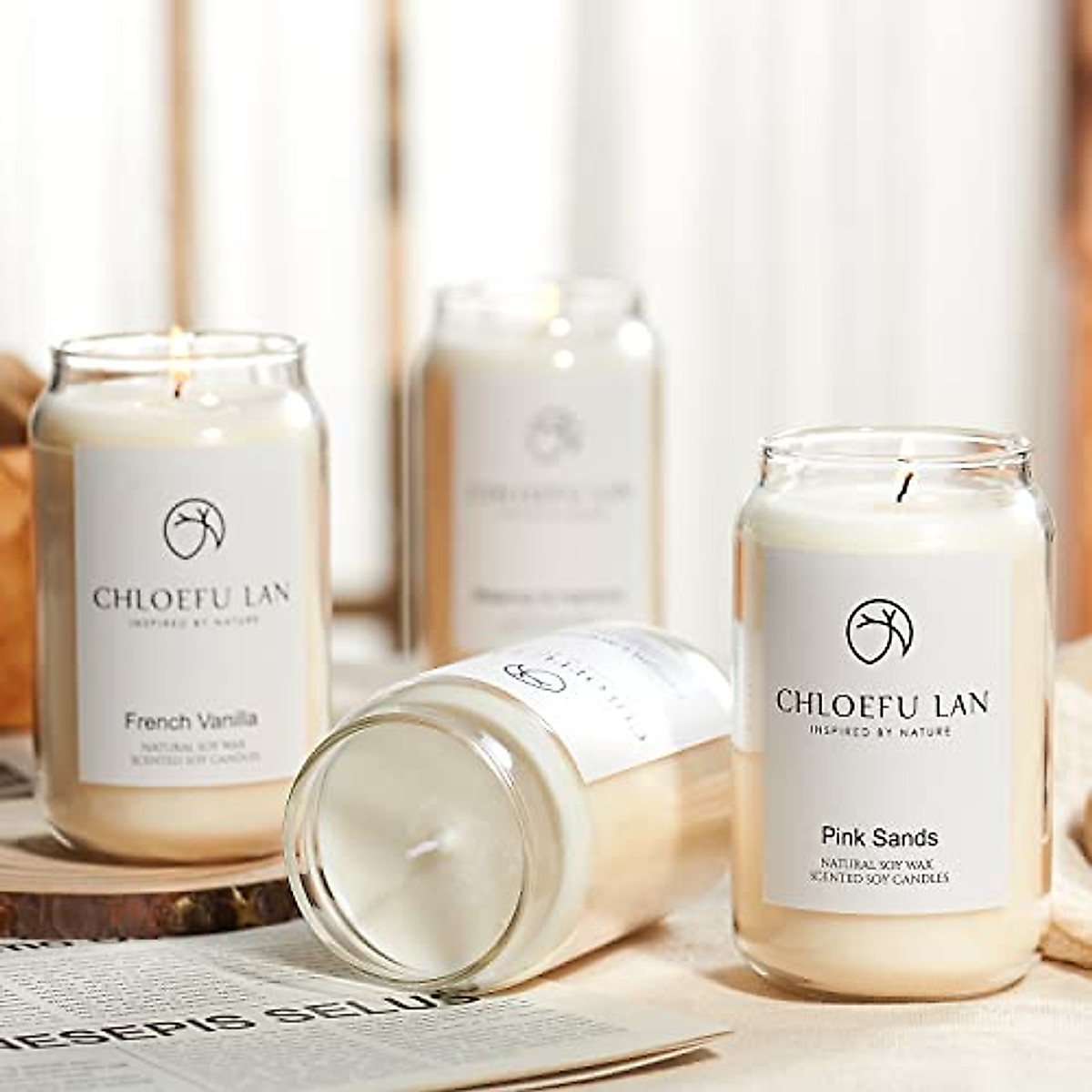 Chloefu LAN French Vanilla Scented Candles, Decorative Candles for Home, 11.3 Oz, Up to 72 Hours Burn, Natural Soy Aromatherapy Candles, Luxury Candles Large Jar Candles for Holiday Gift.