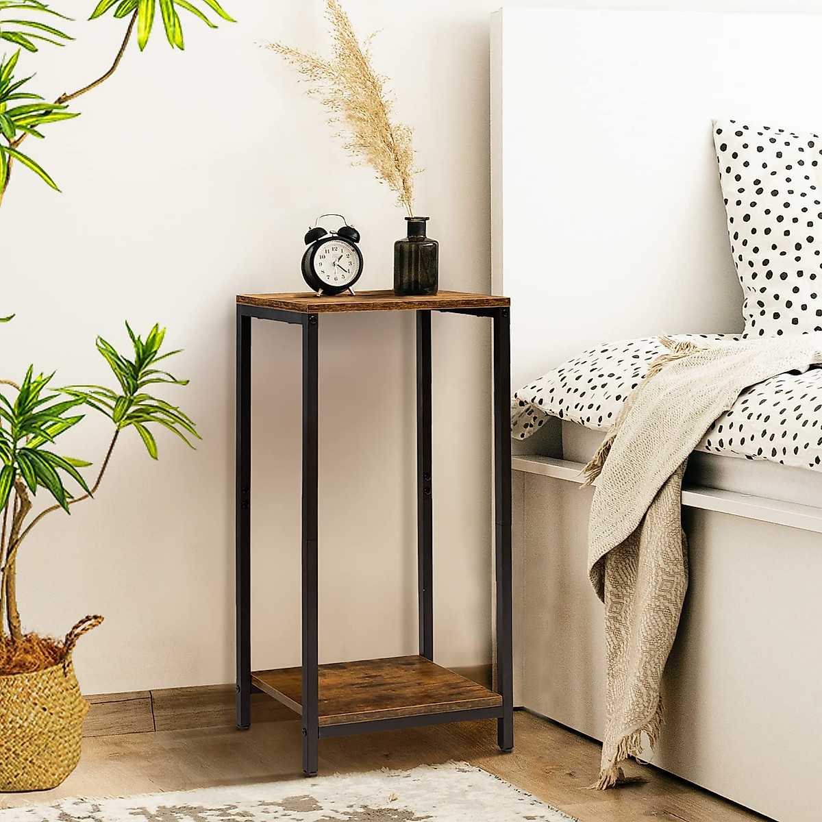 Tall End Table High Skinny Tall Side Table Tall Bedside Table Slim Thin Tall Nightstand Narrow Side Table Small Entryway Table for Small Spaces Small Table Stand Console Entry Way Home Bedroom Hall