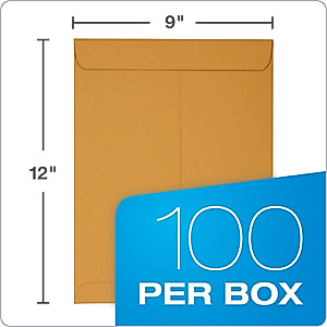 Quality Park 9" x 12" Self-Seal Catalog Envelopes, for Mailing, Organizing and Storage, Brown Kraft, Heavy 28-lb Paper, 100 Per Box (QUA44562)