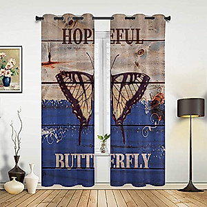 Big buy store Blackout Curtains Panels Rustic Butterfly Thermal Insulated Grommet Window Curtains Wooden Board Room Darkening Curtain Drapes for Bedroom & Living Room 52inches W x 96inches L