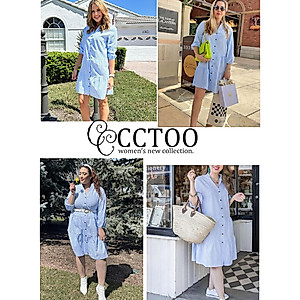 CCTOO Women’s Summer Dresses Casual V Neck Button Down 3/4 Sleeve Floral Print Loose Flowy Shirt Dress Blue Medium