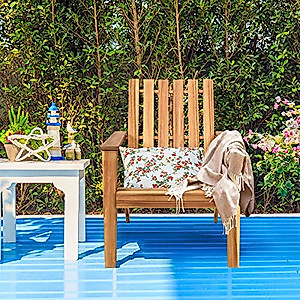 HAPPYGRILL 2PCS Adirondack Chair Outdoor Acacia Wood Classic Adirondack Armchair Ergonomic Lounge Chair for Poolside Balcony Yard Patio Garden