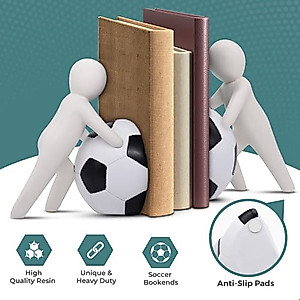 Joyvano Soccer Bookends - Decorative Sports Bookends for Kids - Unique & Heavy Duty Book Ends to Hold Books - Soccer Room Decor - Book Holder for Shelves
