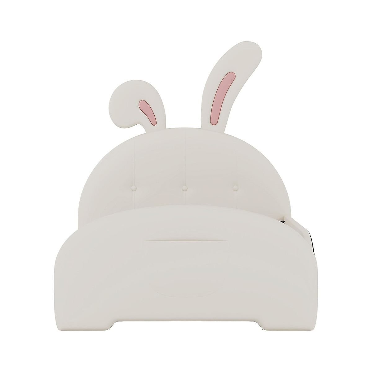 BEDGJH Twin Size Upholstered Rabbit-Shape Princess Bed, Wood Twin Size Platform Bed Frame with Headboard and Footboard for Kids Teens Girls Boys, Fun Design & Easy Assembly (White)