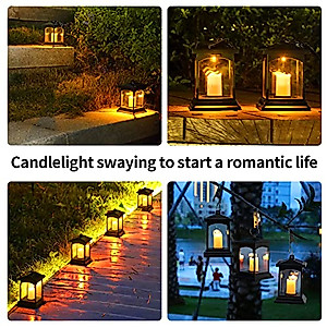 Hanging Solar Lantern Outdoor - 6 Pack Waterproof Solar Powered Lanterns Candles Lights Christmas Flickering Decoration for Patio Backyard Garden (Warm Light)