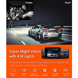 [ Bundle-3 Items: Vantrue N2S 4K GPS Dash Cam + 128GB SD Card + Hardwire Kits ] 4K Dash Cam with GPS, 4K Front and Inside Dash Cam, Infrared Night Vision, Dual Dash Cam for Uber Drivers