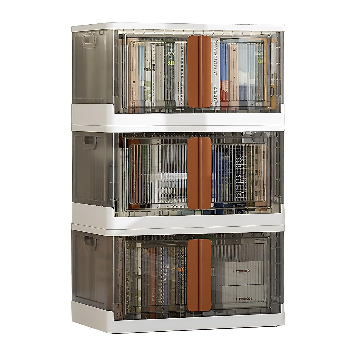 T&Jero 19 Gal Collapsible Storage Bins with Lids and Wheels, Stackable Plastic Closet Organizer with Doors, Foldable Storage Container for Dorm Room Organizing, 3 Pack