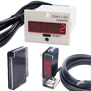 Twidec/6 Digits 0-999999 Customer Traffic Counter 100V-240VAC LED Auto Display Digital People Counter + 0-2M NPN Photoelectric Switch Sensor R61+ Holder + Reflector Panel
