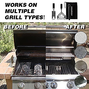 VOOBSON Grill Brush and Scraper Bristles Free with Extra Replaceable Head,18'' Stainless BBQ Brush for Grill Cleaning with Carrying Bag,BBQ Cleaner Accessories for Porcelain Weber Gas Charcoal