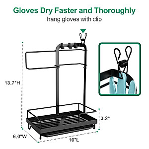 GSlife Sink Caddy Kitchen Sink Organizer - Large Sponge Holder for Kitchen Countertop with Hooks for Dish Brush Gloves, Dish Cloth Hanger, Rustproof Kitchen Caddy with Drip Tray, Black