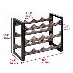 JACKCUBE Design Wine Rack Freestanding Floor 3 Tier Stackable 12 Wine Bottle Holder Storage Racks Countertop, Liquor Shelf Stand (Rustic Wood and Black Metal Frame)- MK521A