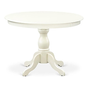East West Furniture HBT-LWH-TP Hartland Dining Room Table - a Round kitchen Table Top with Pedestal Base, 42x42 Inch, Linen White