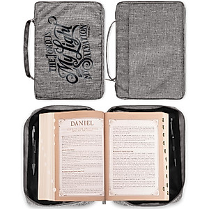 Christian Art Gifts Poly-Canvas Bible Cover for Men & Women: The Lord is My Light - Psalm 27:1 Inspirational Bible Verse w/Secured Zippered Pocket & Pen Storage for Books & Supplies, Gray, Medium