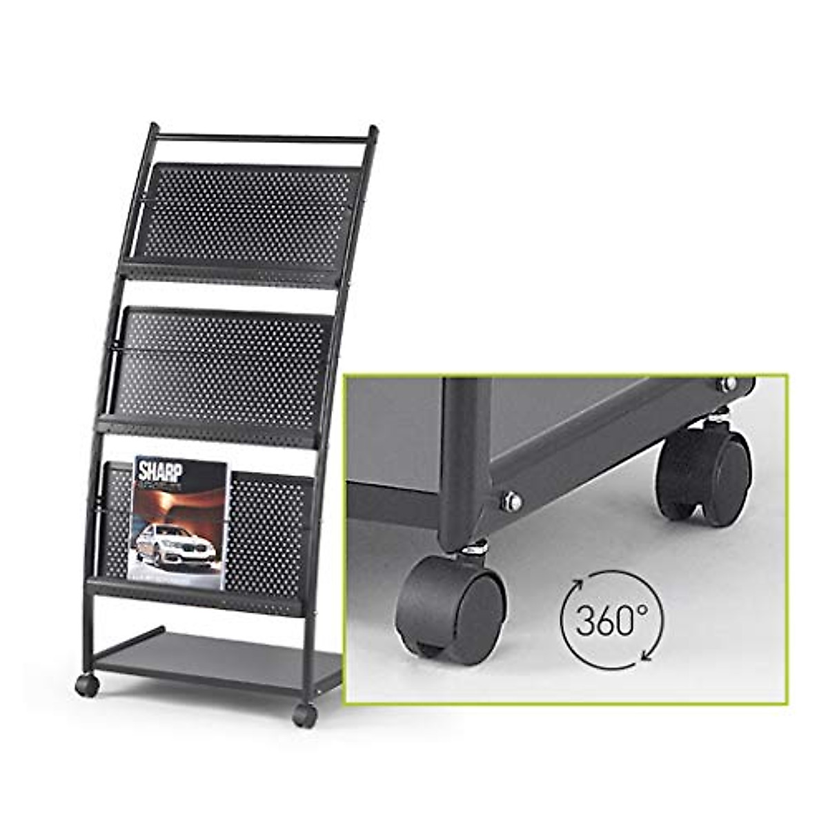 Magazine & Newspaper Baskets Newspaper Rack Magazine Rack Information Rack Magazine Rack Storage Book Rack Metal Iron Floor Universal Wheel Mobile Propaganda Display Stand Shelf Baskets