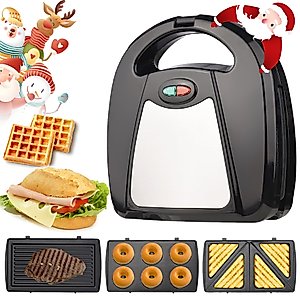 Waffle Maker 4 in 1, Mini Waffle Maker with Removable Plate, Waffle Iron Waffle Machine, Non-stick Coating 750W Double-Sided Heating, LED Indicator Lights, Cool Touch Handle, Easy to Use & Clean