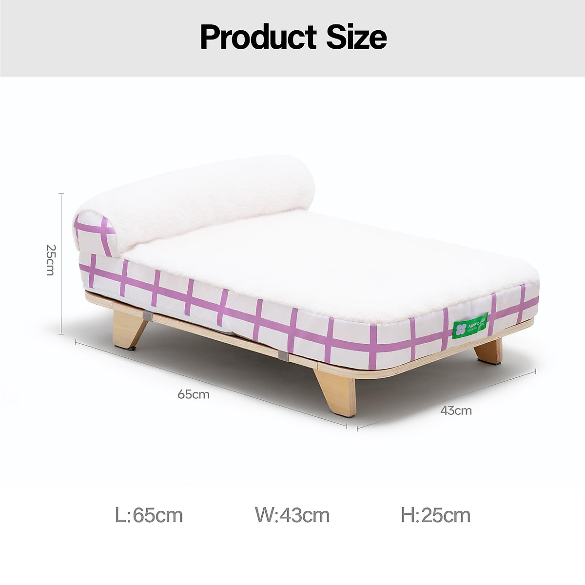MEWOOFUN Cat Couch Bed, Modern Elevated Cat Bed with Nonskid Bottom, Orthopedic Pet Sofa Bed with Removable Washable Cover, Wooden Pet Furniture for Kitty Puppy, Purple & White