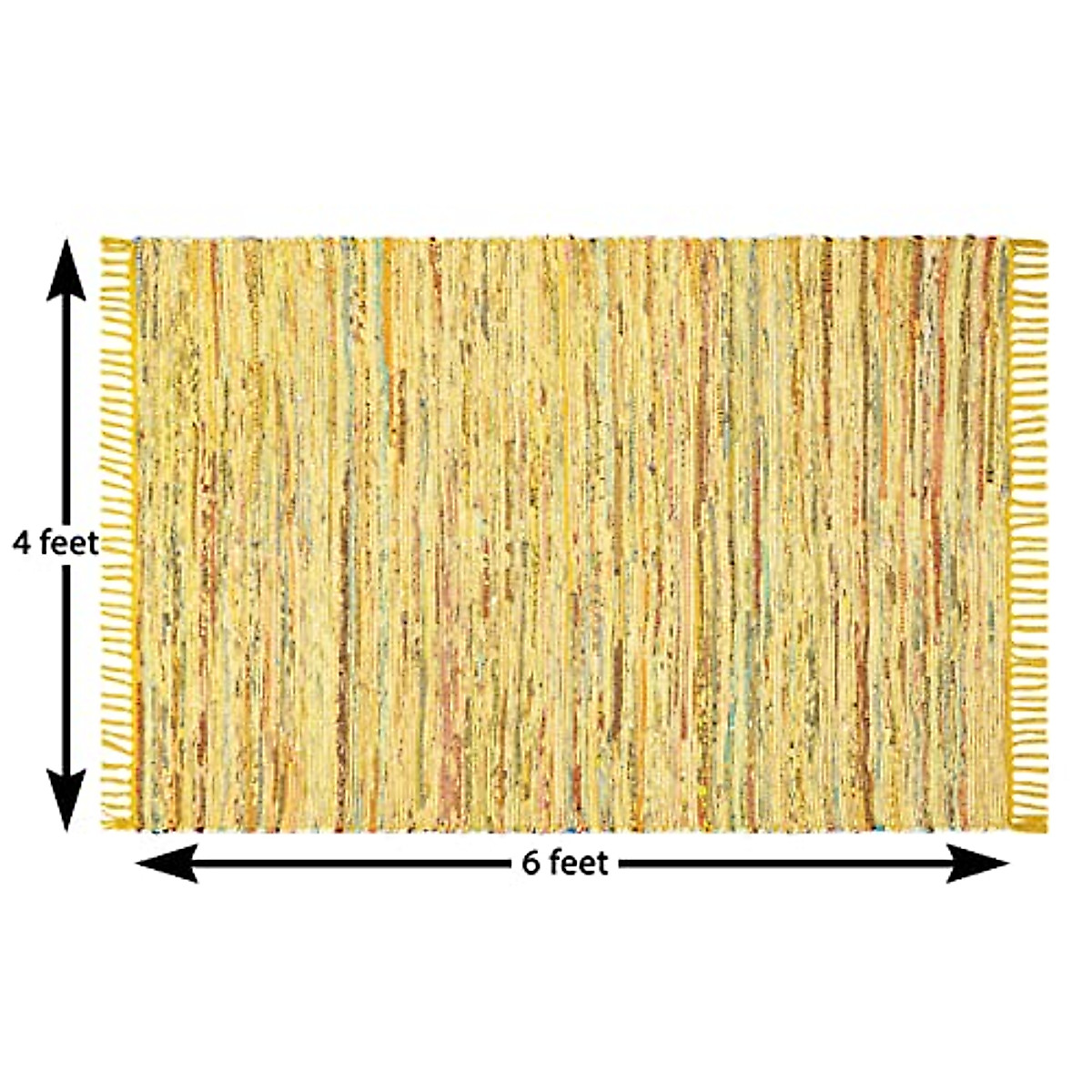 SISOSU Cotton Area Rug - Carpets Suitable for Living Room, Bedroom, Dining Room, Home Décor - Handcrafted Traditional Rugs - Non-Skid - Chindi Cotton Rag - 4’ x 6’ - Yellow