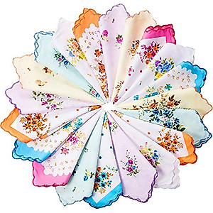 Zhanmai 20 Pieces Handkerchiefs for Women Vintage Floral Soft Cotton Blend Colorful Embroidered Ladies Handkerchief Tea Party Favors