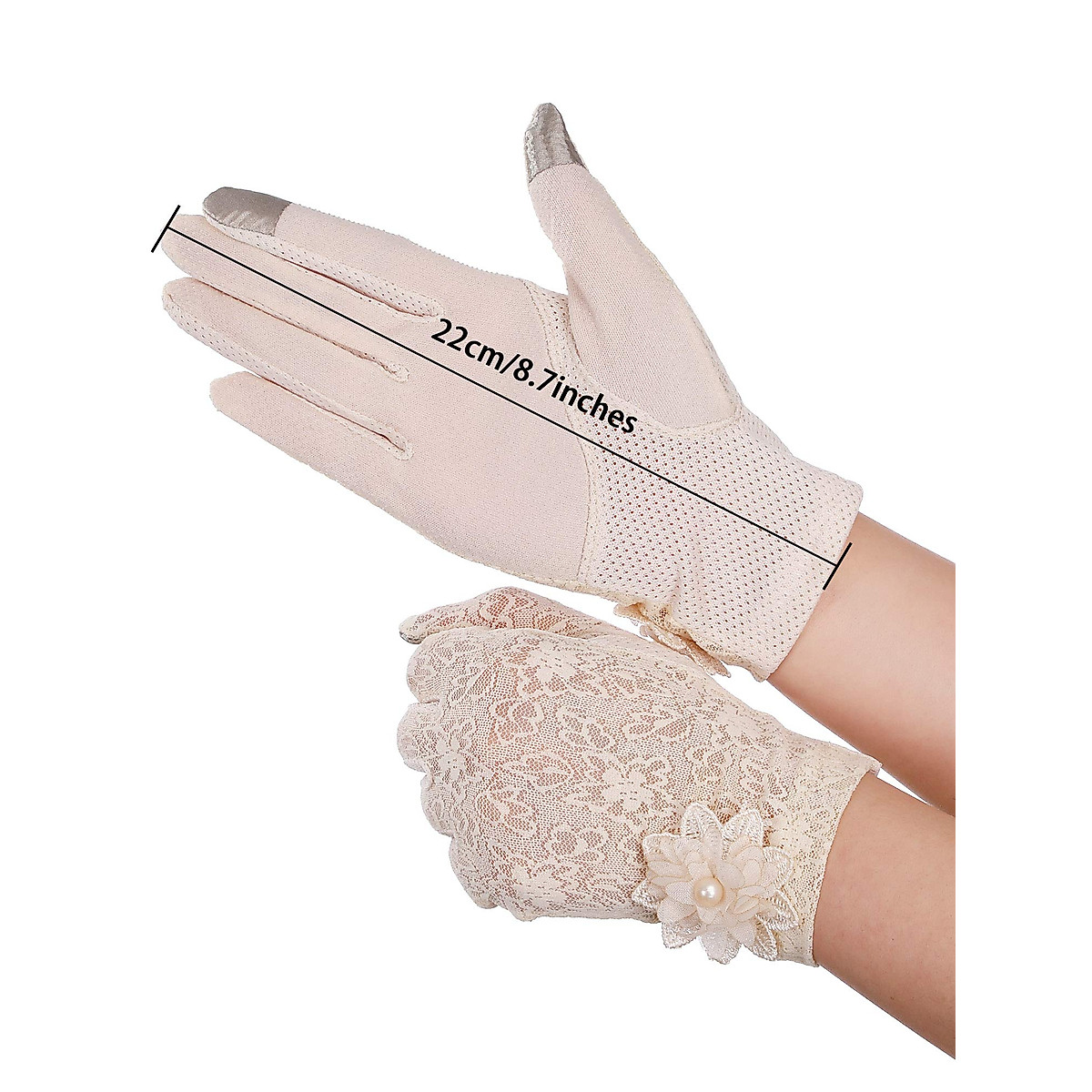 3 Pairs Women Lace Gloves Dress Gloves Floral Lace Gloves for Tea Party Wedding Dinner(Black, White, Skin Color)