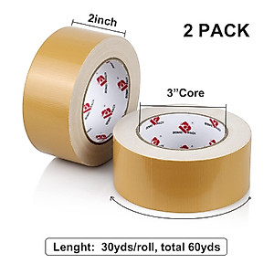 BOMEI PACK 2 Pack Tan Beige Duct Tape Heavy Duty,9 Mil Thickness,2 Inches x 30 Yards,Flexible,No Residue,Waterproof and Tear by Hand,Multi-Use for Indoor & Outdoor Repairs