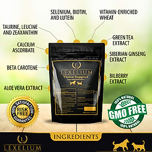 Lexelium Vision Support & Eye Sight Supplement for Dogs and Cats- Fortified with Zeaxanthin, Bilberry, Lutein, and Beta Carotene - 200 Grams
