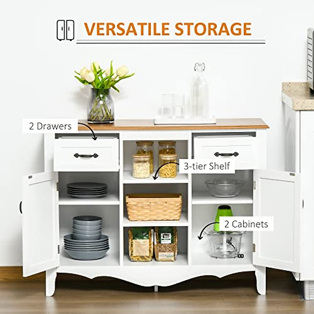 HOMCOM 42" Sideboard Buffet Cabinet, Accent Kitchen Cabinet, Coffee Bar Cabinet with Storage Drawers and Adjustable Shelves for Living Room, White