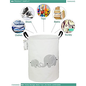 FANKANG Storage Basket, Nursery Hamper Canvas Laundry Basket Foldable with Waterproof PE Coating Large Storage Baskets for Kids Boys and Girls, Office, Bedroom, Clothes,Toys（Love Elephant）