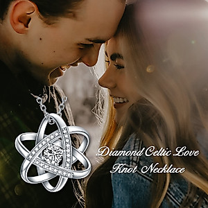 Natural Diamond Celtic Love Knot Necklace for Women,Endless Flower Pendant Necklace Set with 5mm Moissanite 925 Sterling Silver Jewelry Anniversary Valentine's Day Birthday Gifts for Her 18"-20"