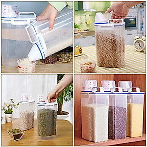 LDHHYH 4 Pack 5.5 LB Rice Storage Containers, Clear Rice Storage Bin with Measuring Cup & Pour Spout, Cereal Containers Dispenser, Kitchen Plastic Rice Holder Saver for Flour Grain Bean