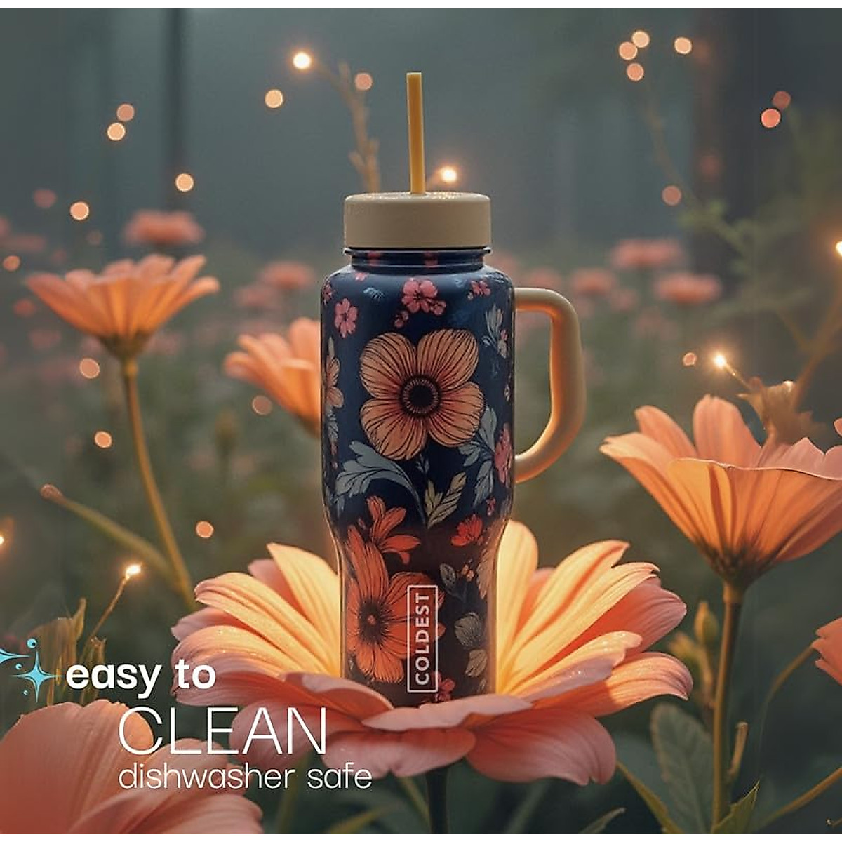 Coldest 40 oz Tumbler with Handle and Straw, 100% Leak Proof Insulated Tumbler with Lid and Straw (3 Lids), Stainless Steel Tumblers for Women & Men, Cup Holder Friendly, 46 oz (Camouflage Flag)