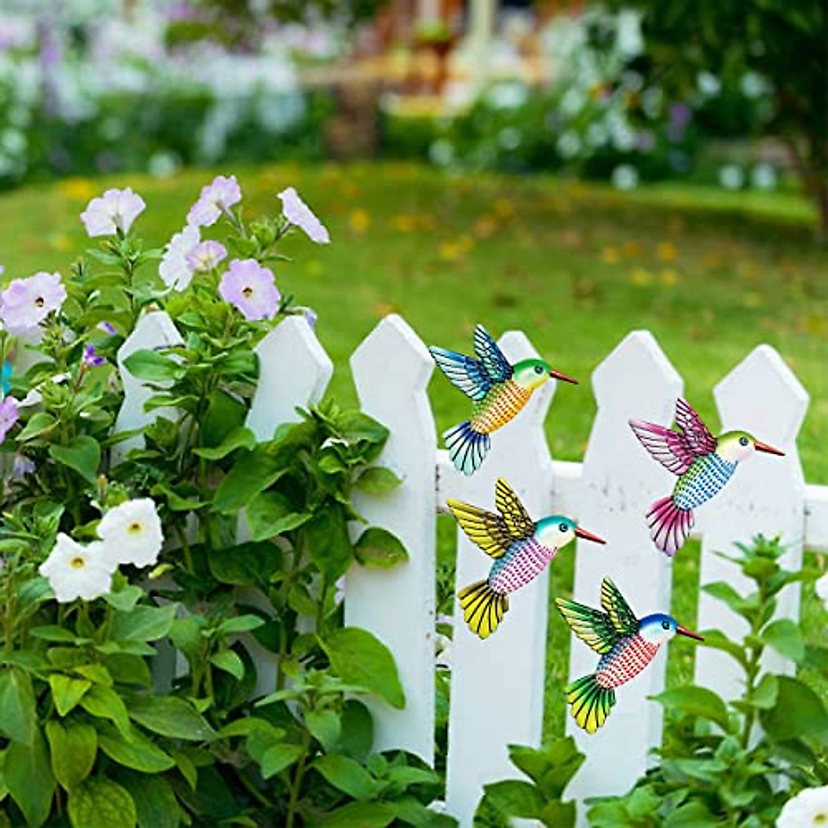 Cruis Cuka Metal Wall Art Garden Decor Mini Cute Hummingbird Wall Sculpture Fence Decorations for Outside 5.3 * 4.7" - Set of 4