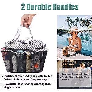 WEHUSE Mesh Shower Caddy Tote with Waterproof Inner Bag, Extra Large Black Portable Shower Caddy for College Dorm Bathroom Camp, 8 Basket Pocket