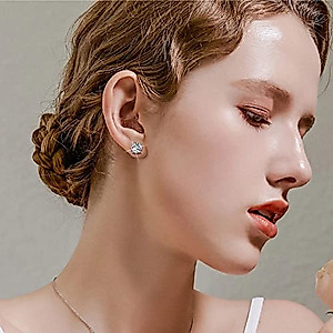 3 Pairs 6mm Round Stud Earrings Set for Women and Men, Clear/Rainbow/Black Cubic Zirconia Hypoallergenic Earring Pack (White Gold)