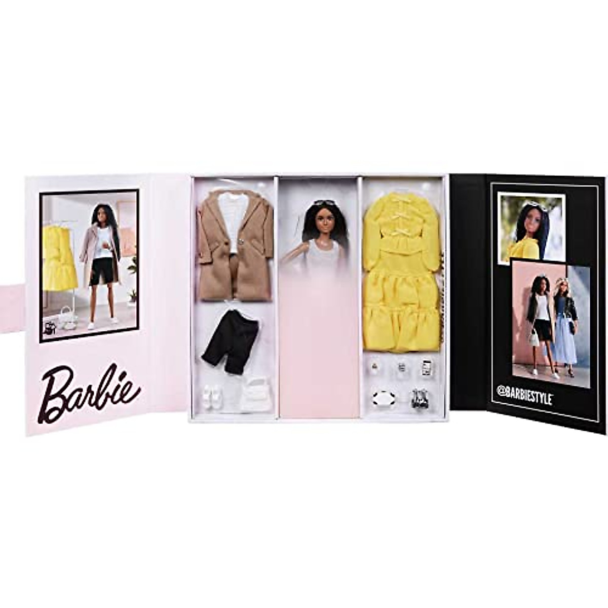 Barbie Signature @BarbieStyle Fully Poseable Fashion Doll (12-in Brunette with Braids) with 2 Tops, Shorts, Skirt, Coat, 2 Pairs of Shoes & Accessories, Gift for Collector