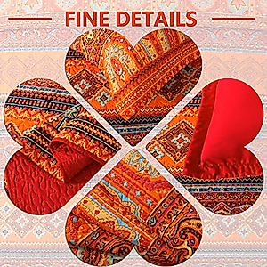 VAPUTAR Cotton Quilt Queen Size Bedding Set - 3 Pieces Queen Quilt Bedding Set, Boho Queen Size Quilts, Lightweight Reversible Coverlets Bedspreads for Farmhouse Bedroom (Red/Orange)