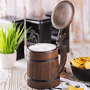 Wooden Beer Mug with Lid, 22 oz, Hunter Beer Stein, Pirate, Medieval, Fantasy, Plain Beer Tankard, DnD Gamer Gift, Geek Gift