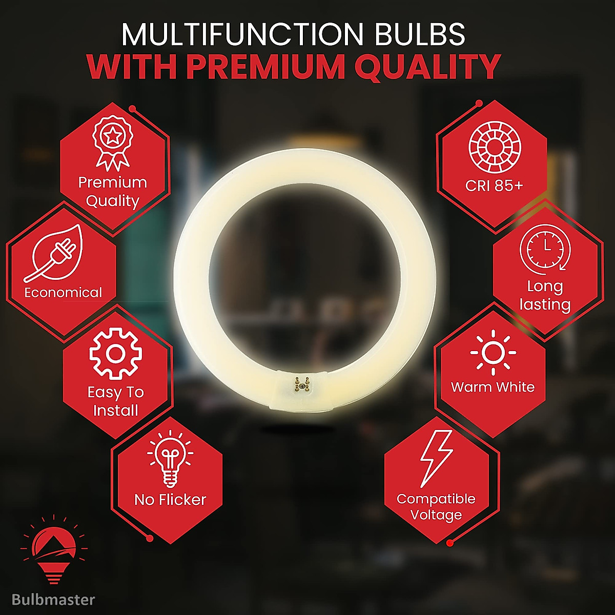 BULBMASTER FC8T9/CW 22 Watt 8 Inch Round T9 Fluorescent Circular Light Bulb, Cool White 4100K, 1120 Lumens G10Q 4-Pin Base 22W Circline Ceiling Lights